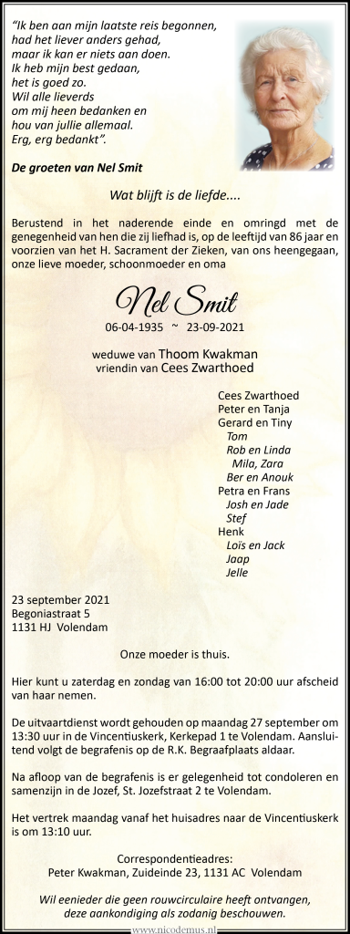 Mevr. N. Smit - Nieuw-Volendam