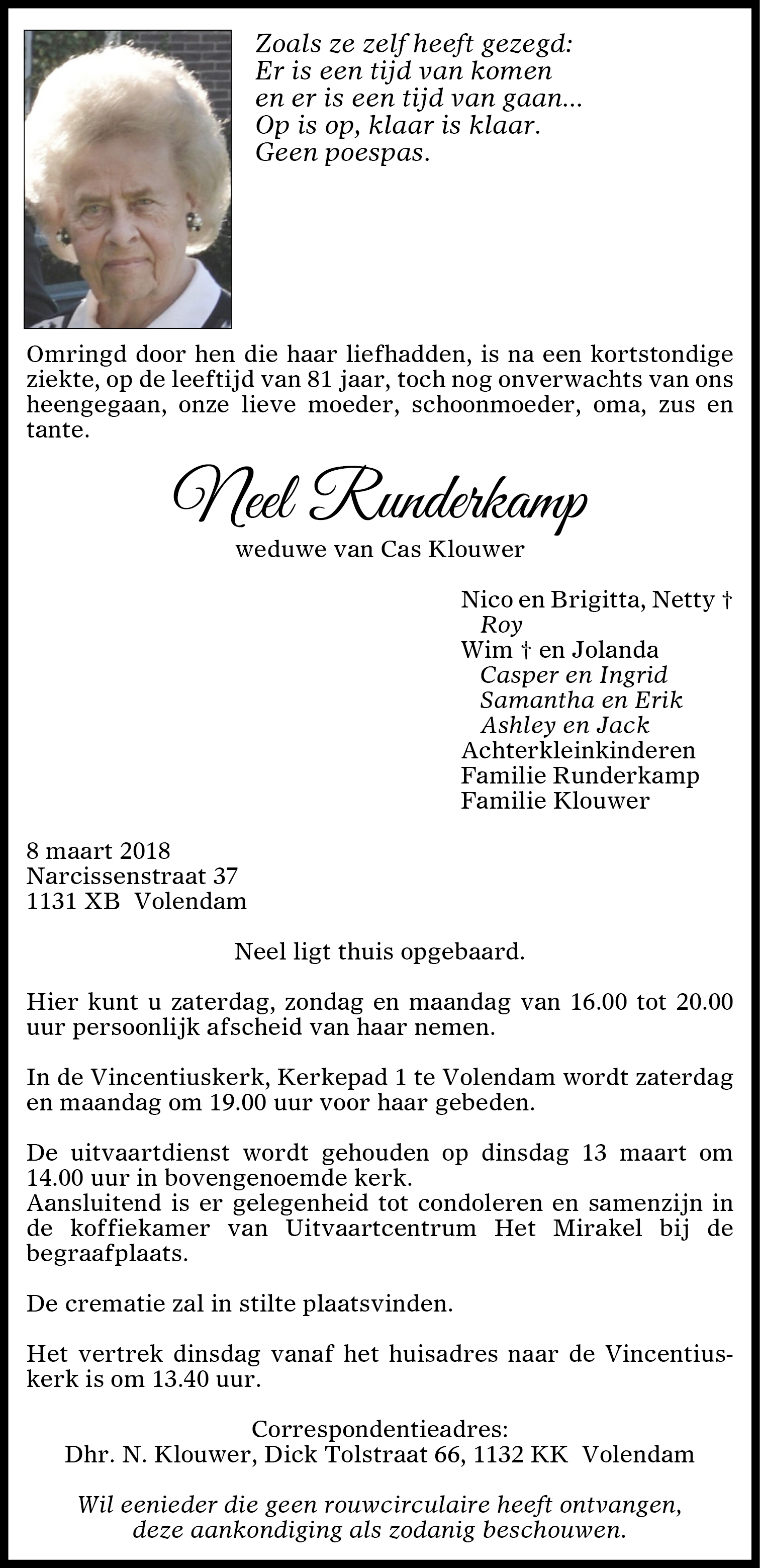 Mevr. N. Runderkamp - Nieuw-Volendam