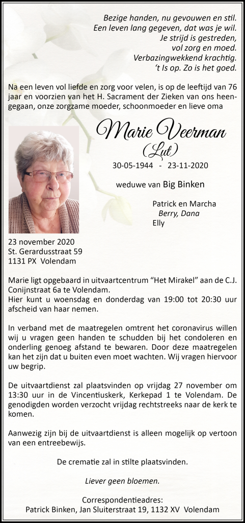 Mevr. M. Veerman - Nieuw-Volendam