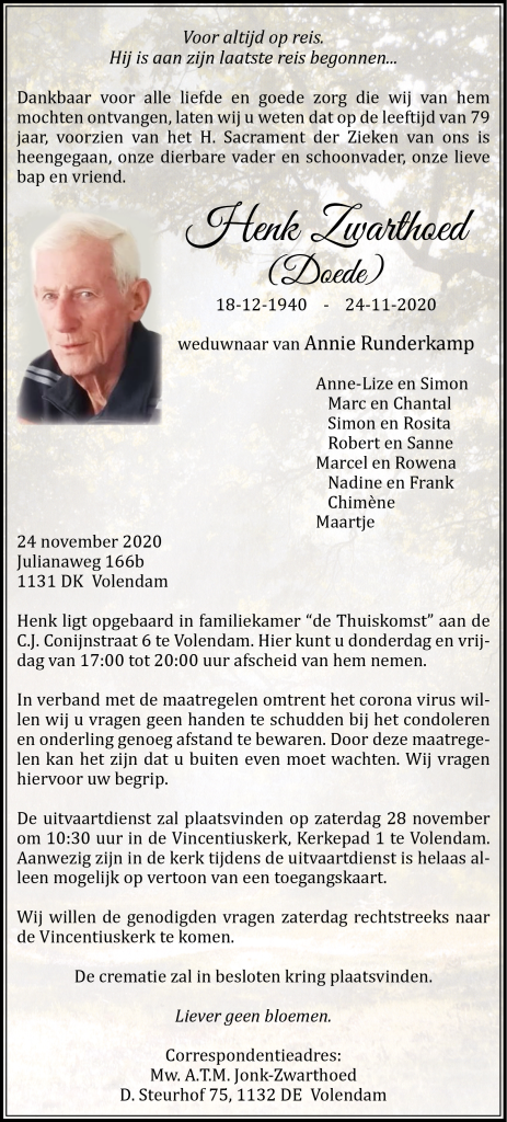 Dhr. H. Zwarthoed - Nieuw-Volendam