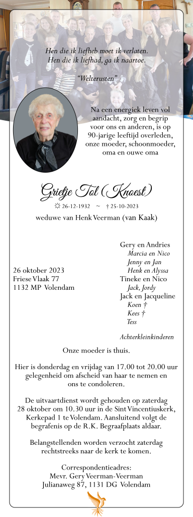 Mevr. G. Veerman - Tol - Nieuw-Volendam