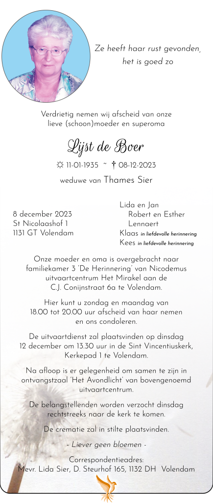 Mevr. L. de Boer - Nieuw-Volendam