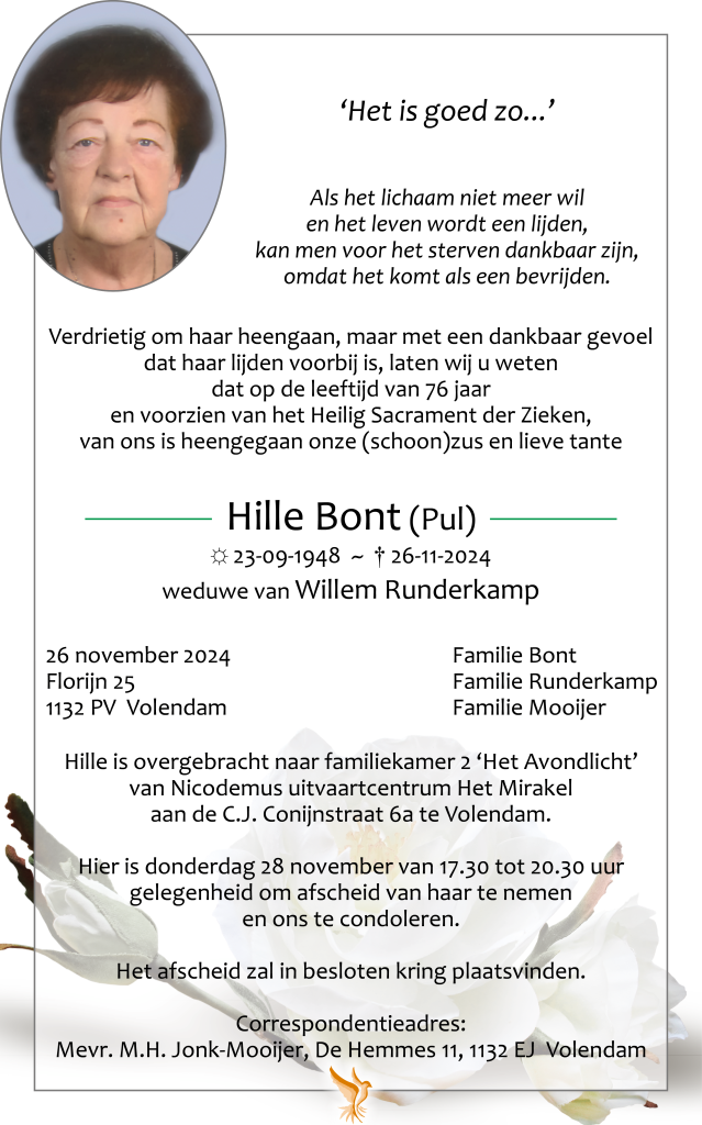 Mevr. H. Bont - Nieuw-Volendam